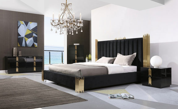 Entice Modern Black Velour & Gold Bed | Modern Bed Frame – Modern Contempo