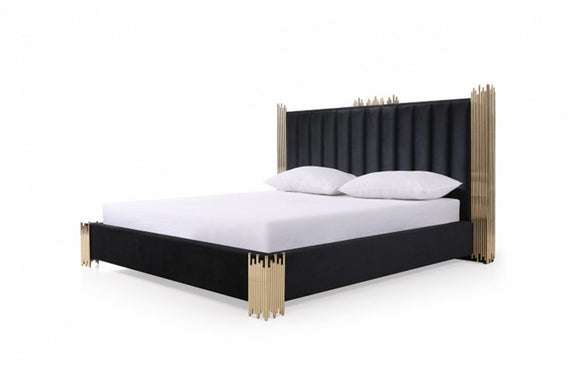 Entice Modern Black Velour & Gold Bed | Modern Bed Frame – Modern Contempo